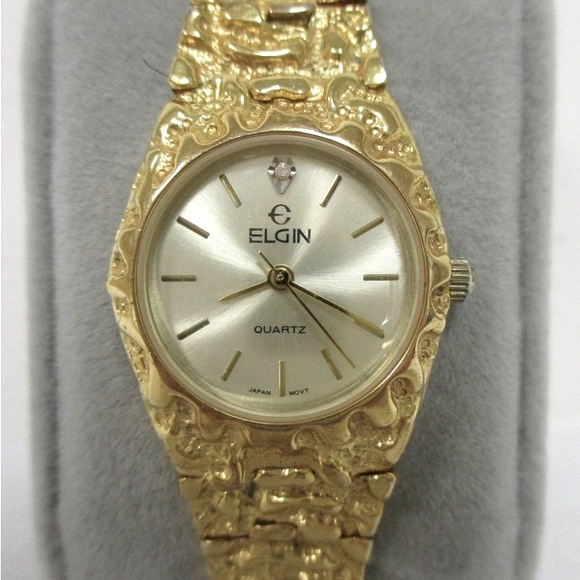 Elgin | Accessories | Elgin Gold Tone Nugget Diamond Watch New Battery ...